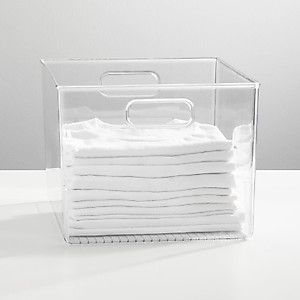 mDesign Large Plastic Storage Organizer Container Bin, Closet Organization for Hallway, Bedroom, Linen, Coat, and Entryway - Holds Clothing, Blankets, and Accessories, Ligne Collection, Clear