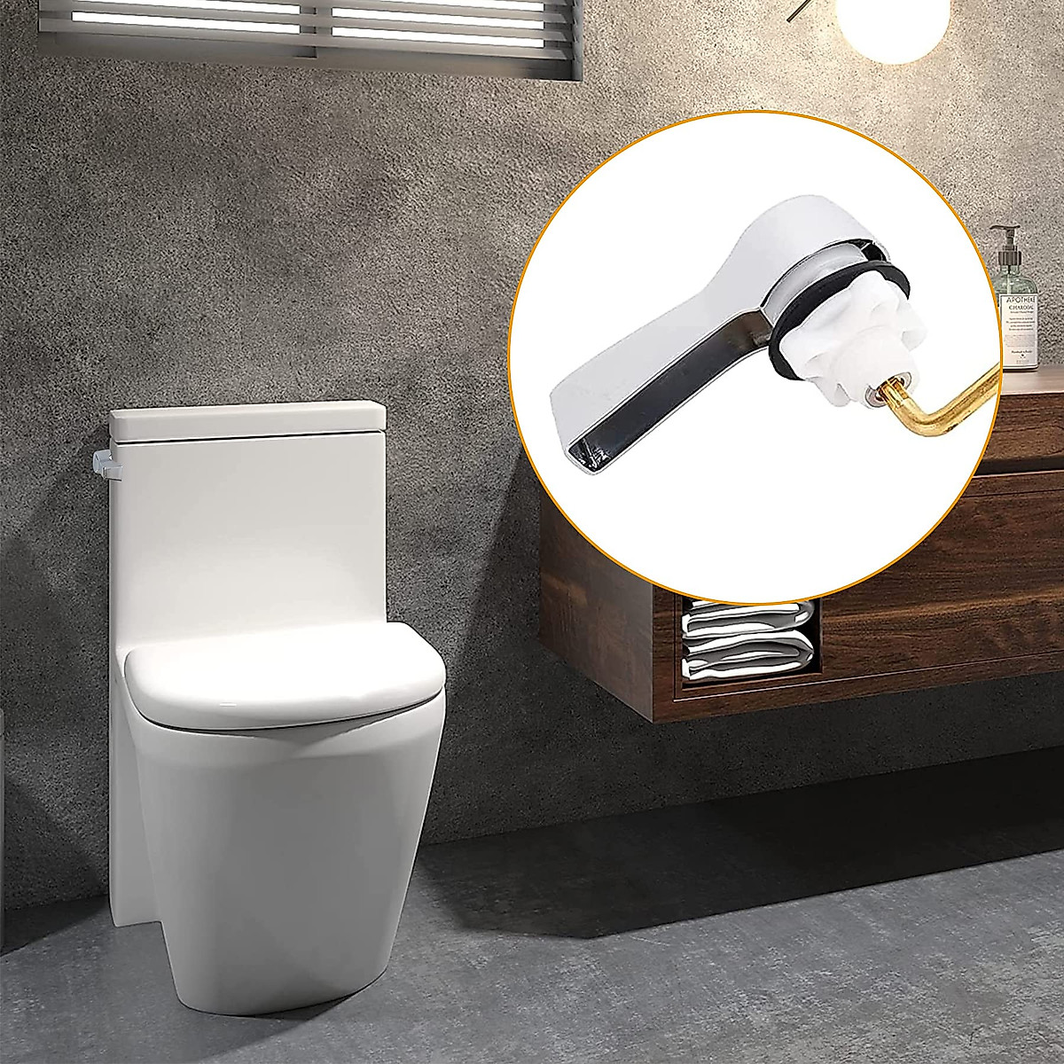 Hibbent Universal Side Mount Toilet Handle Replacement, Tank Flush Lever Replacement Handle with Stainless Steel Flapper Chains, Toilet Repair Handle, Chrome Finish