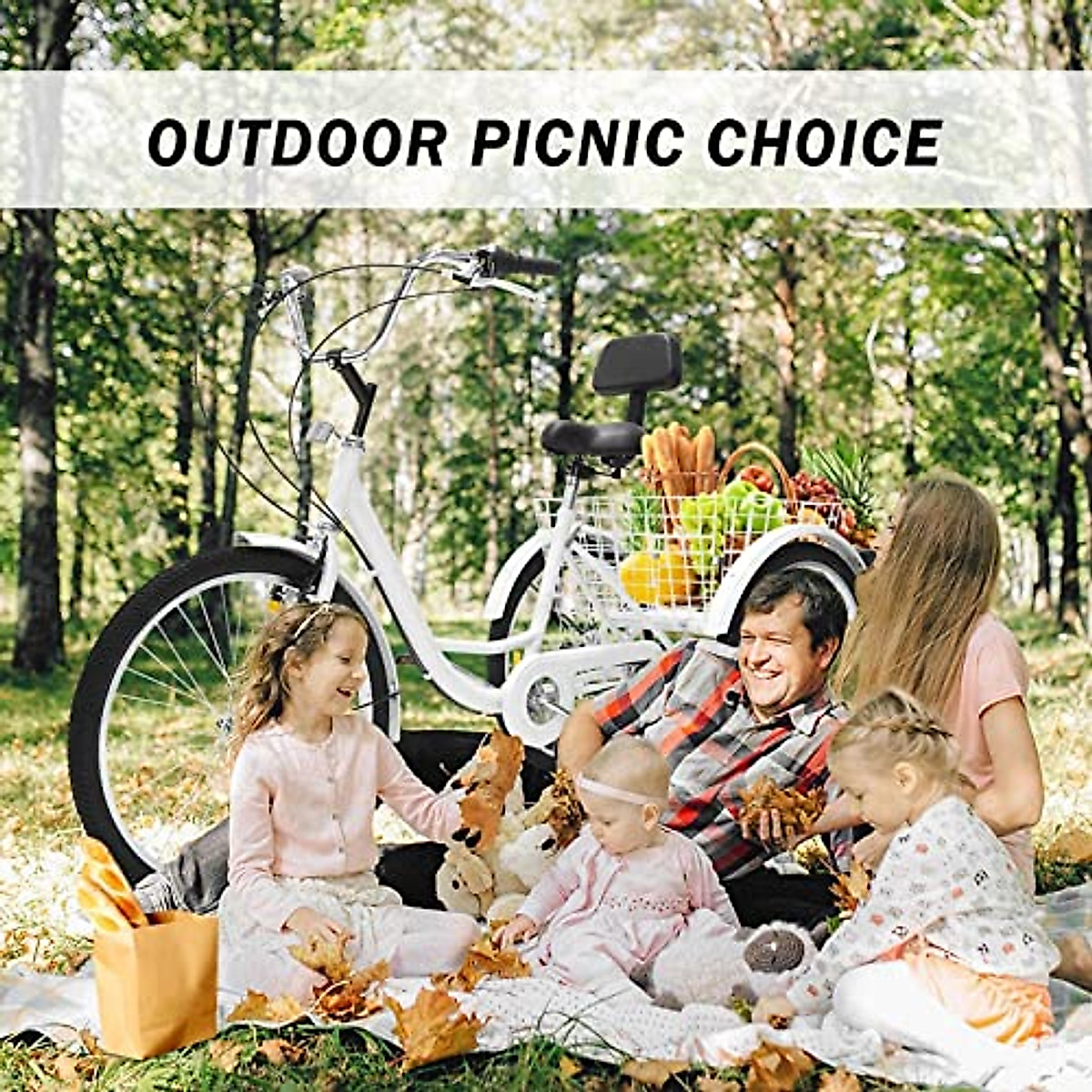 Fung-hwang Adult Tricycle 7 Speed Three Wheel Tricycle for Adults, 24 inch Womens Beach Cruiser Bike with Large Basket Adult Trikes for Men and Women