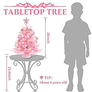 XmasExp 20in Mini Christmas Tree with Lights Pink Small Christmas Tree Artificial Tabletop Xmas Decor Holiday Decoration for Home, Office, Party