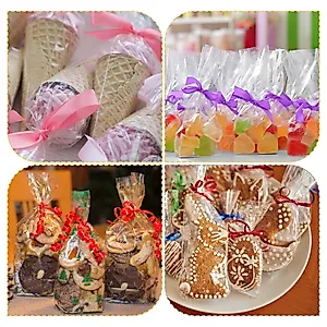 uxcell 300 Pcs Clear Cello Bags, Clear Flat Plastic Cello Treat Bags with Silver Twist Ties Gift Bags Cookie Bags for Christmas Snacks Candy Cookie Gifts