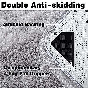 WanderGo Area Rug Shaggy Rug 4x6 Feet with 4 Rug Grippers, Upgrade Thick Soft Furry Rug Carpet for Kids, Baby, Teen, Girls, Boys, Bedroom, Living Room, Nursery Room, Dorm Room, Gray