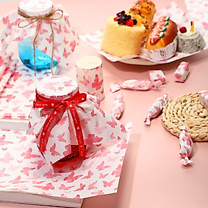 150 Pcs Wax Paper Sheets for Food Baking Wrapping Wax Paper Butterfly Deli Paper Sheets Greaseproof Printed Picnic Wrap Tissue for Hamburger Basket Sandwich Holiday Birthday Party Dessert(Pink)
