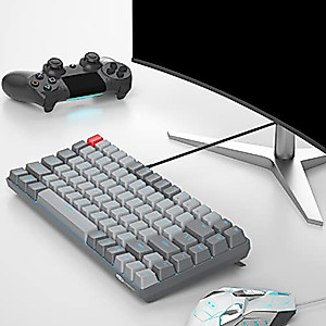 84 Keys Mechanical Gaming Keyboard, Compact Gray Gaming Keyboard with Linear Red Switches, Wired Detachable Type-C Cable Mini Keyboard with Blue Light for Windows/Mac/PC/Laptop