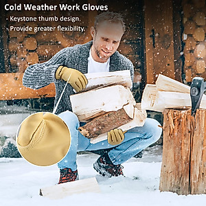 FEISHDEK Waterproof Work Gloves for Men, Winter Insulated Leather Work Gloves, Cowhide Leather Gloves Working in Cold Weather