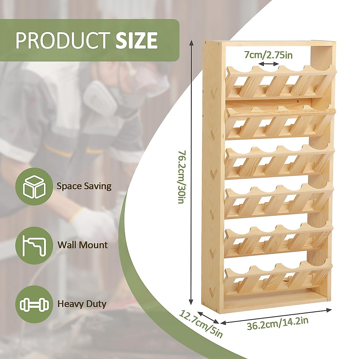 jxgzyy 6 Tier 24 Can Spray Paint or Lube Can Wall Mount Storage Holder Rack Lube Holder Organization Storage Rack Wood Shelf Case Organizer, 14.2" L x 5" W x 30" H