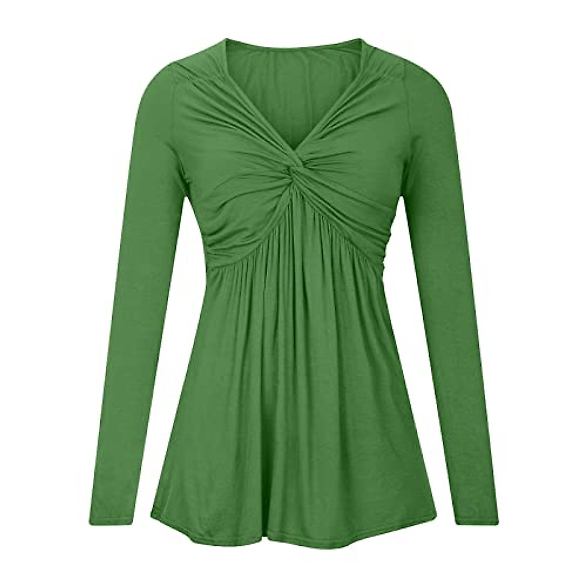SMIDOW Womens Sexy Twist Front v Neck Tops Trendy Spring Long Sleeve Shirts Solid Casual Loose Comfy Pleated Blouse