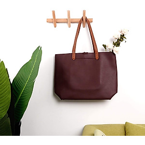 YOYAI Wood Coat Hooks Wall Mounted Hat Rack Tower Hanger Wall Hooks Decorative Hanger with Pegs Entryway Bedroom Bathroom（Beech Wood，3 Hooks）