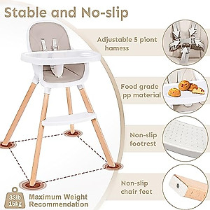 Convertible High Chair, 3 in 1 High Chairs for Babies and Toddlers, Baby High Chair with Adjustable Legs and Double Dishwasher Safe Tray, Made of Sleek Hardwood and Premium Leatherette
