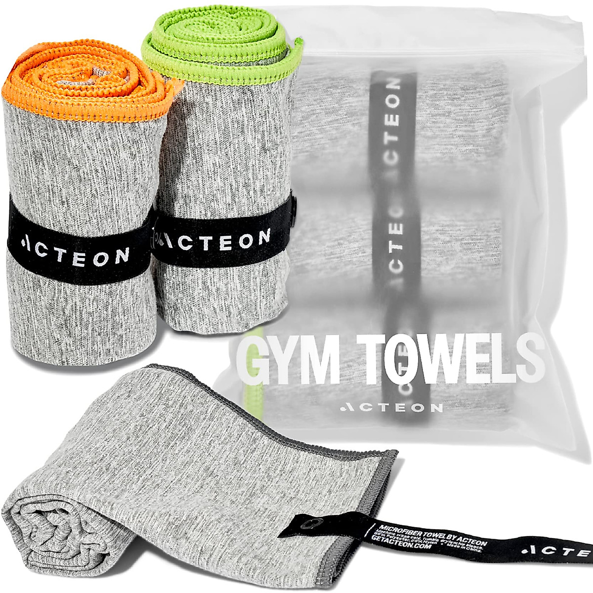 Acteon New Microfiber Quick Dry Gym Towel, Silver ION Odor-Free Mega Absorbent Fiber, Fast Drying, Men & Women Small Workout Gear for Body Sweat, Beach, Working Out, Camping, Travel Towel