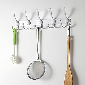 Coat Rack Wall Mounted, Coat Hanger Wall 5 Tri Hooks Heavy Duty Stainless Steel Coat Hook Rail for Coats Towels Purse Robes Keys and Hats(White)