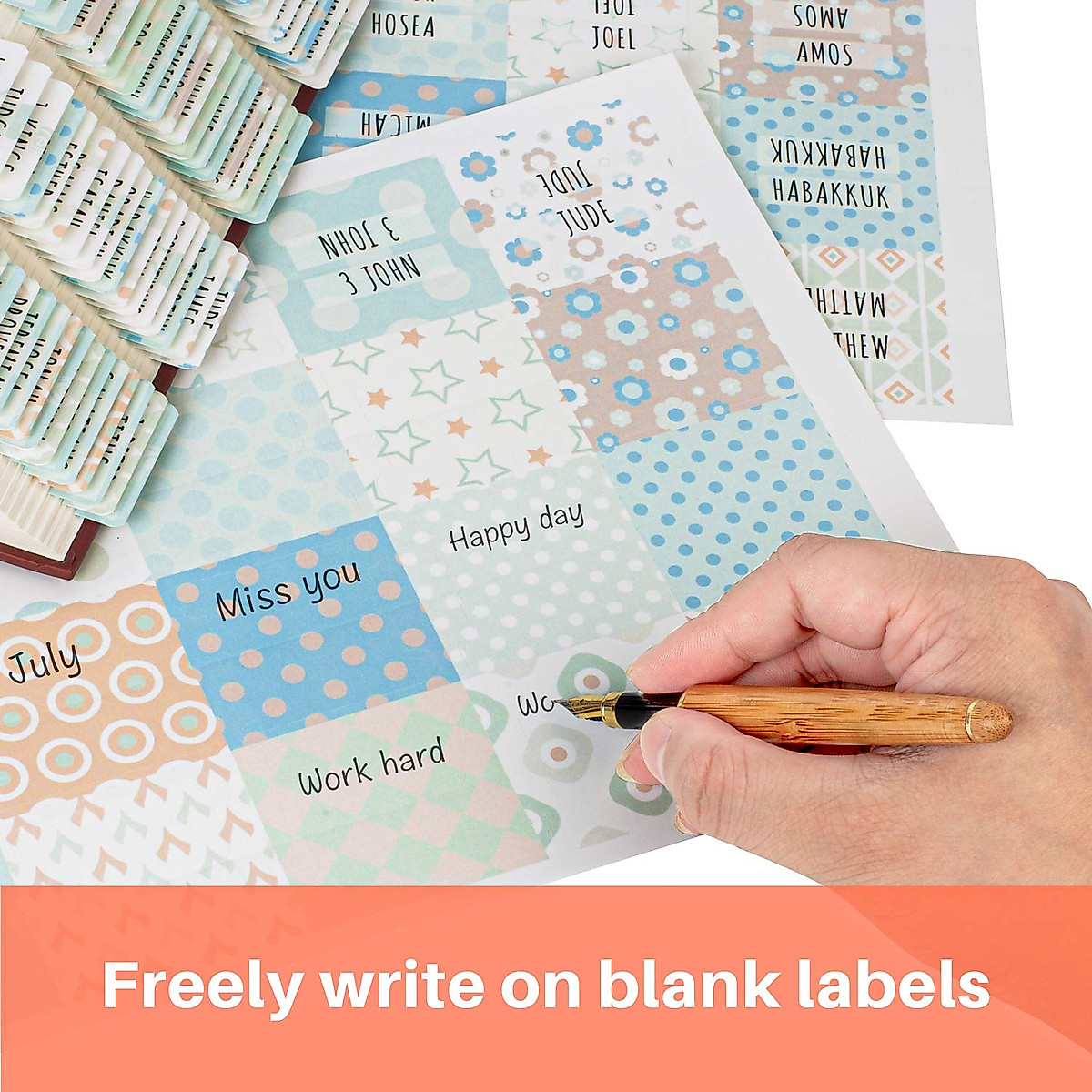 SUREFORU Bible Tabs Old and New Testament, Large Print and Easy-to-Read Bible Journaling Supplies, Personalized Bible Tabs for Women, Paper labels, Laminated 80 Bible Index Tabs (66 Books, 14 Blanks).