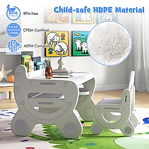 HONEY JOY Kids Table and Chair Set, Plastic Children Activity Table and Chair w/Graffiti Desktop, Storage, Markers & Eraser, Toddler Table and Chair Set for Daycare Playroom Classroom (Gray)