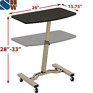 Le Crozz Height Adjustable Mobile Laptop Stand Desk Rolling Cart, Height Adjustable from 28'' to 33''