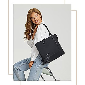 Scarleton Water Resistant Tote Bag for Women, Multi Pocket Diaper Bag, Multipurpose Casual Bag and Laptop Bag, H205501, Black