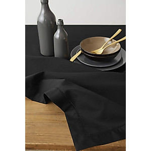 Solino Home Black Tablecloth – Cotton Linen Hemstitch Tablecloth 58 x 84 Inch – Machine Washable Rectangle Table Cloth for Summer