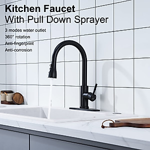 GAGALIFE Matte Black Kitchen Faucet with Pull Down Sprayer - High Arc Stainless Steel Kitchen Sink Faucet, 3-Function Pull Out Kitchen Faucet, Single Hole Single Handle Sink Faucet, Modern Faucets