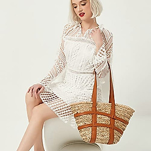 Womens Woven Tote Bag Straw Clutch Bags Big Size Straw Bag Bowknot Handbag Satchel Purses