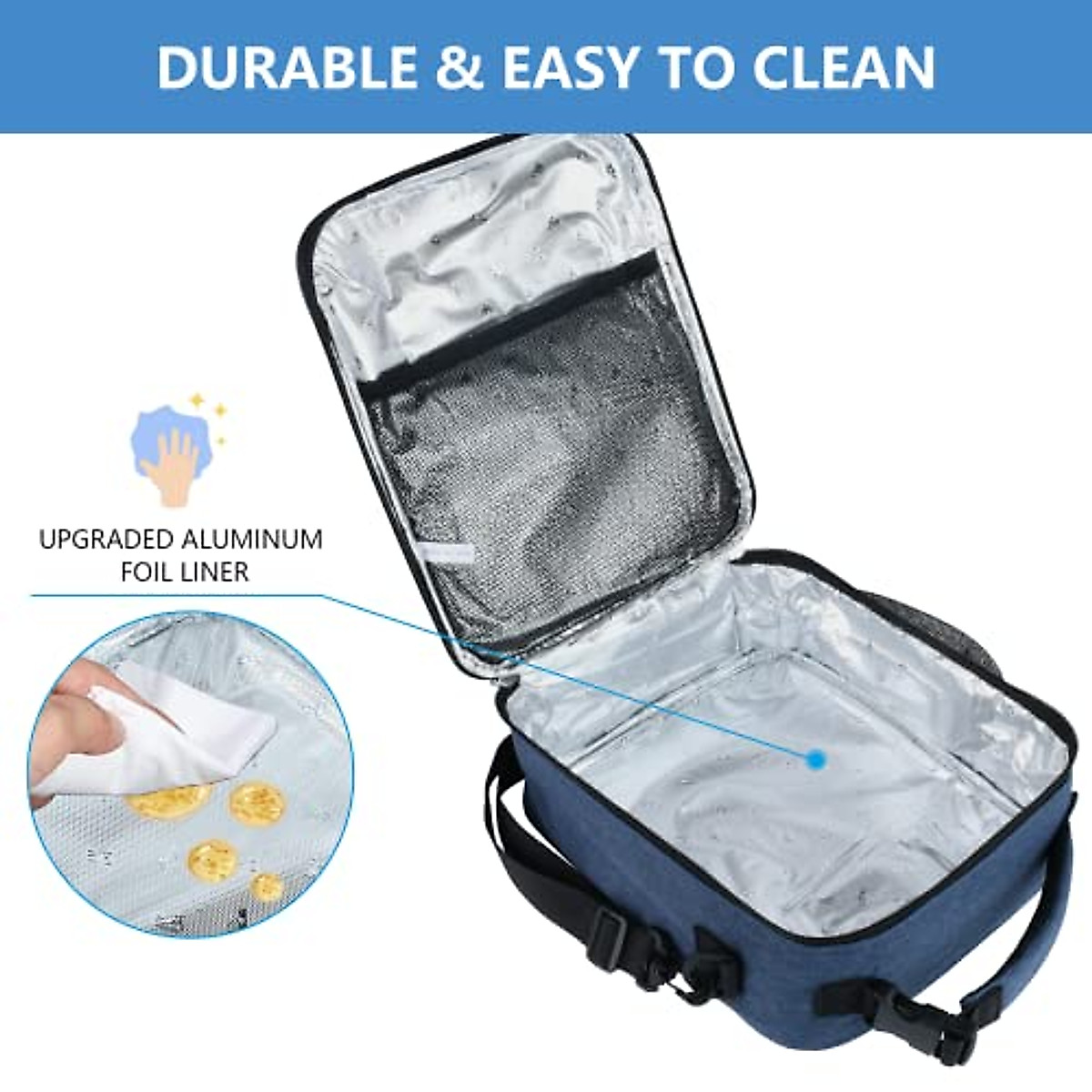 ZPP Lunch Box for Men, Water Insulated Lunch Bag, Women, Adults Small Lunch Bag, Reusable Lunch Box Portable Lunchbox Tote Bag with Adjustable Shoulder Strap for Office Work, Blue