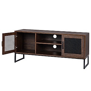 Spirich 48" Composite TV Stand, Fits TVs Up to 48 "with Metal Mesh Doors,Walnut