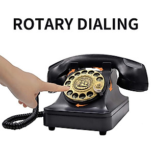 IRISVO Rotary Dial Telephone Retro Old Fashioned Landline Phones with Classic Metal Bell,Corded Phone with Speaker and Redial Function for Home and Decor(Classic Black)