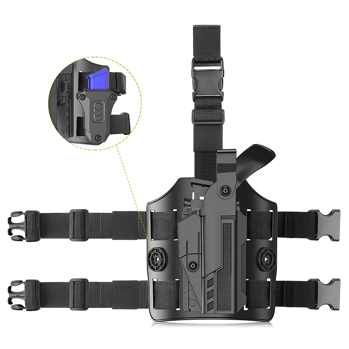 Drop Leg Holster, G19 Level II Tactical Gun Holster Leg Harness Thigh Pistol Holster for Glock 17 19 19X 23 32 44 45 GEN 1 2 3 4 5, Adjustable Duty Holster, Right Handed