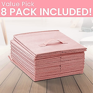 Criusia Storage Cubes - 11 Inch Heavy Duty Fabric Storage Bins for Shelves Closet, Cube Organizer - 8 Pack Collapsible Cube Storage Bins Baskets for Organizing Clothes Blankets Toys (Pink)