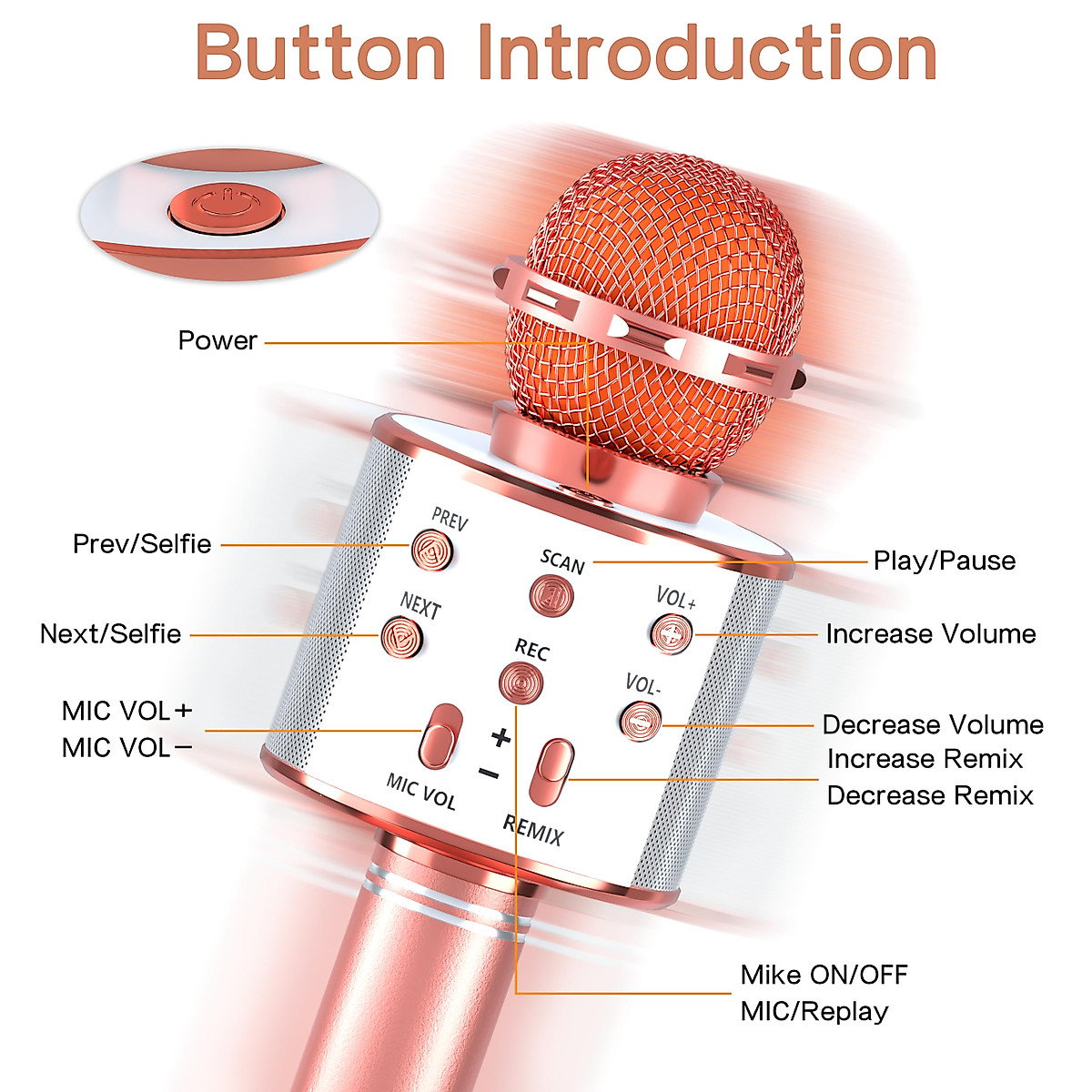 IJO Handheld Bluetooth Karaoke Microphone-Birthday Fun Singing Toys for Kids Age 3 4 5 6 7 8 9 10 Years Old Girls and Boys(Rose Gold)