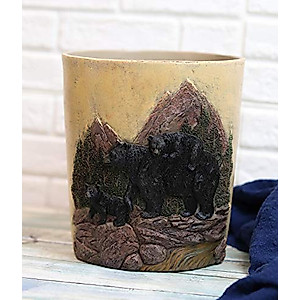 Ebros Wildlife Rustic Mountain Black Mama Bear with Cubs Family in Pine Trees Forest Bathroom Accent Figurine Accessories Western Country Cabin Lodge Decorative (Dry Waste Basket Trash Bin)