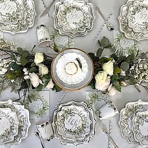 Greenery Baby Shower | Sage Green "Oh Baby" Baby Shower Set | Stunning Real Silver Foil | Serves 16 | Gender Neutral Baby Shower Decorations | Elegant Greenery Baby Shower Decorations |Greenery theme