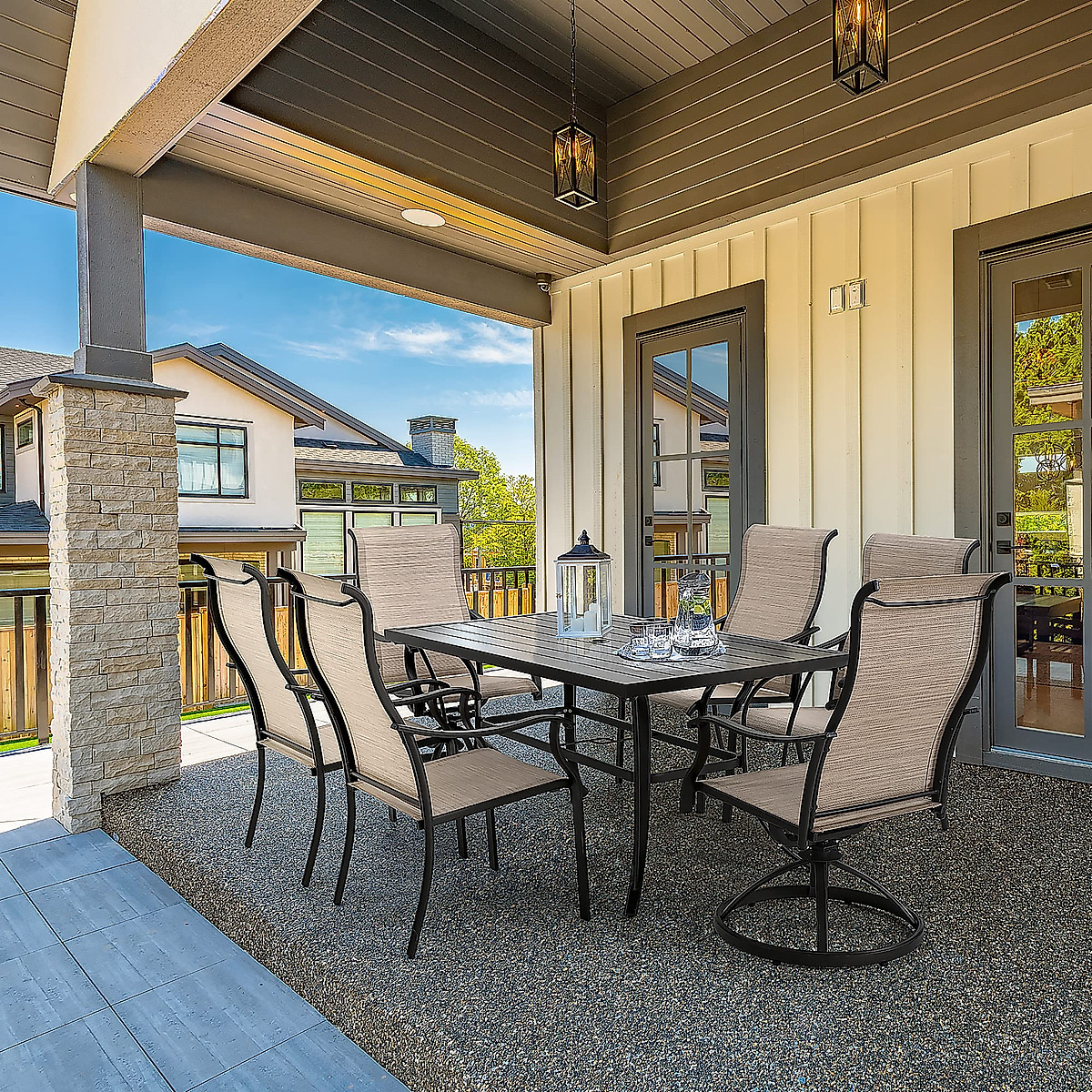 HAPPATIO Patio Dining Set,7 Piece Outdoor Dining Set,Patio Furniture Sets,2 Swivel Dining Chairs,4 Reg.Dining Chairs,Textilene Furniture Set for Patio,Yard,Pool (Gray)