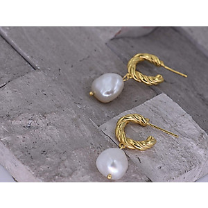 Baroque Pearl Earrings [18K Gold Plated - .925 Sterling Silver] - Vintage/Art Deco/Gala/Evening Wear/Elegant/Ballroom/Bridal