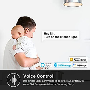 Kasa Apple HomeKit Smart Light Switch KS200P3, Single Pole, Neutral Wire Required, 2.4GHz Wi-Fi Light Switch Works with Siri, Alexa and Google Home, UL Certified, No Hub Required, White, 3-Pack