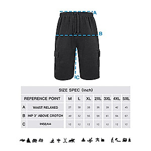 Eylhot Men's Cargo Sweat Shorts Elastic Waist Drawstring Below The Knee Wokout Jogger Shorts with Multi Pockets(Charcoal,4XL)