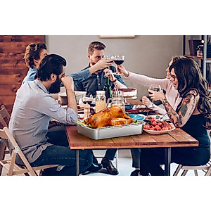 Skyflame Roasting Pan with Rack for Turkey, Stainless Steel Silver Rectangular Barbecue Bakeware Roaster Pan with Nonstick U-Rack for Indoor/Outdoor Oven Cooking