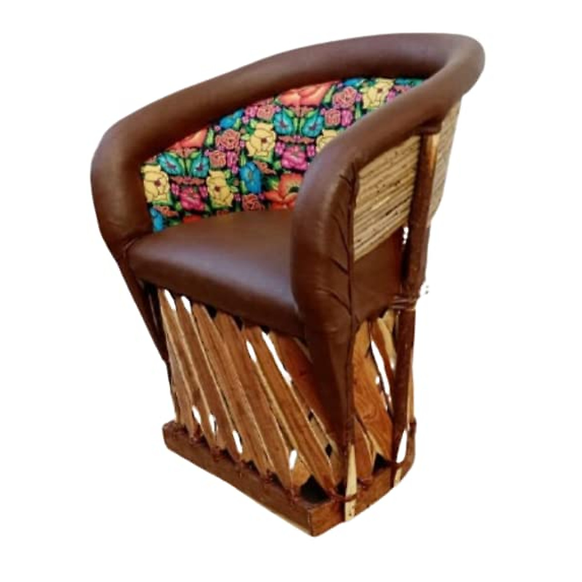 HANDMADE EQUIPAL CHAIR EMBROIDERED WITH FLOWER FABRIC MEXICAN FURNITURE
