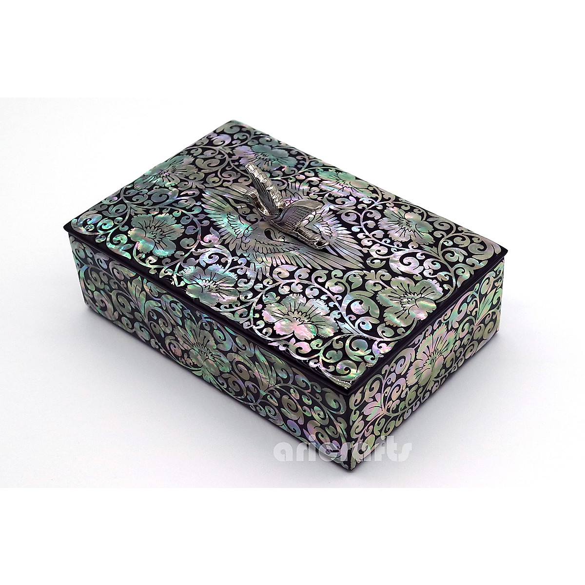 Mother of Pearl Nacre Lacquer Inlay Wooden Business Card Case, Business card Box, Desk Office Organizer, ID Box, Multi Box, Trinket Case