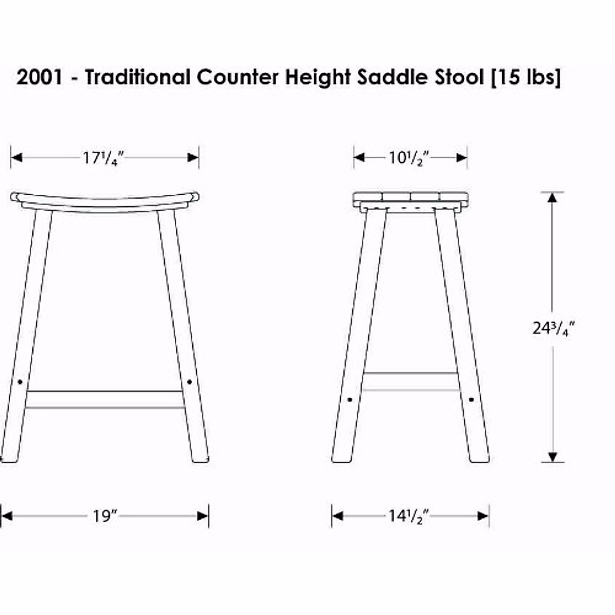 POLYWOOD 2001-BL Traditional 24" Saddle Bar Stool, Black