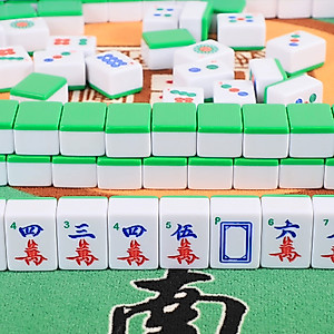 GUSTARIA Chinese Mahjong Set, Mahjong Game Set with 146 Numbered Large Tiles (1.5", Green), Mahjongg Tiles Set with Brown Carrying Case (Mah Jongg, Majiang)