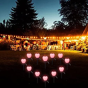 Valentine's Solar Lights LED Solar Outdoor Day Decorations Tree 4PCS Stakes Garden Plug Lights Decoration & Hangs Metal Animal Sculpture (Pink, One Size)