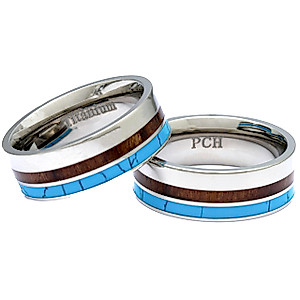 PCH Jewelers Turquoise and Koa Wood Ring set in Titanium High Polish Wedding Bands 8mm Comfort Fit (10)
