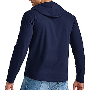 Hanes Men's Originals Lightweight Jersey Hoodie, Cotton Hooded Sweatshirt with Henley Collar, Athletic Navy, Large