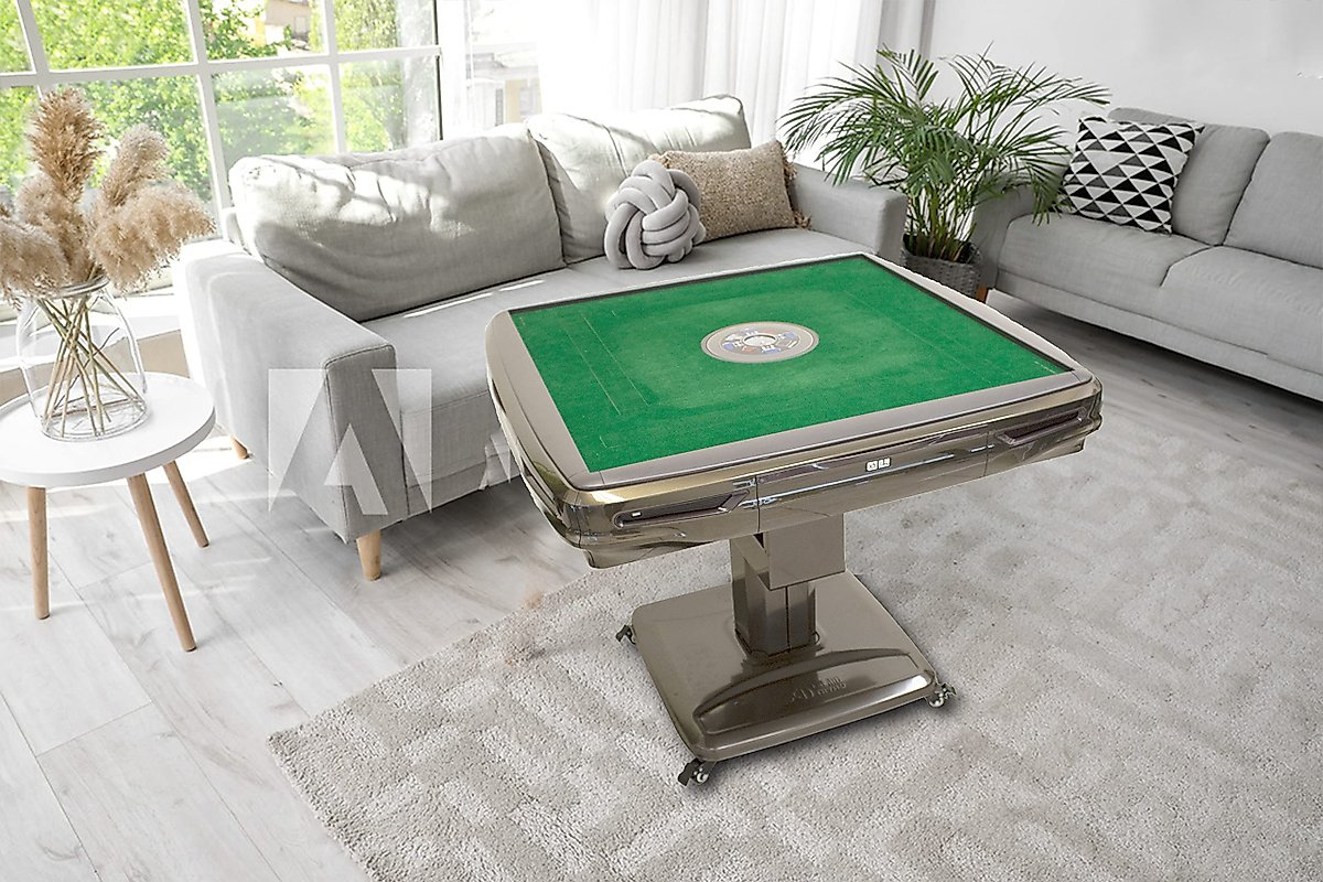TRYHO Tornado Automatic Mahjong Table Gray Ultra-Thin Pedestal Folding Style with Tiles 宣和 超薄电动麻将桌 Electric Mah Jongg More Rounds No More Shuffling (44mm, Numbered Tiles)
