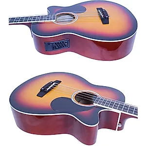 Vizcaya Full Size 4 Strings Cutaway Acoustic-Electric Bass Guitar With 4-Band Equalizer,5mm Padding Gig Bag,Strap, Picks-Sunburst