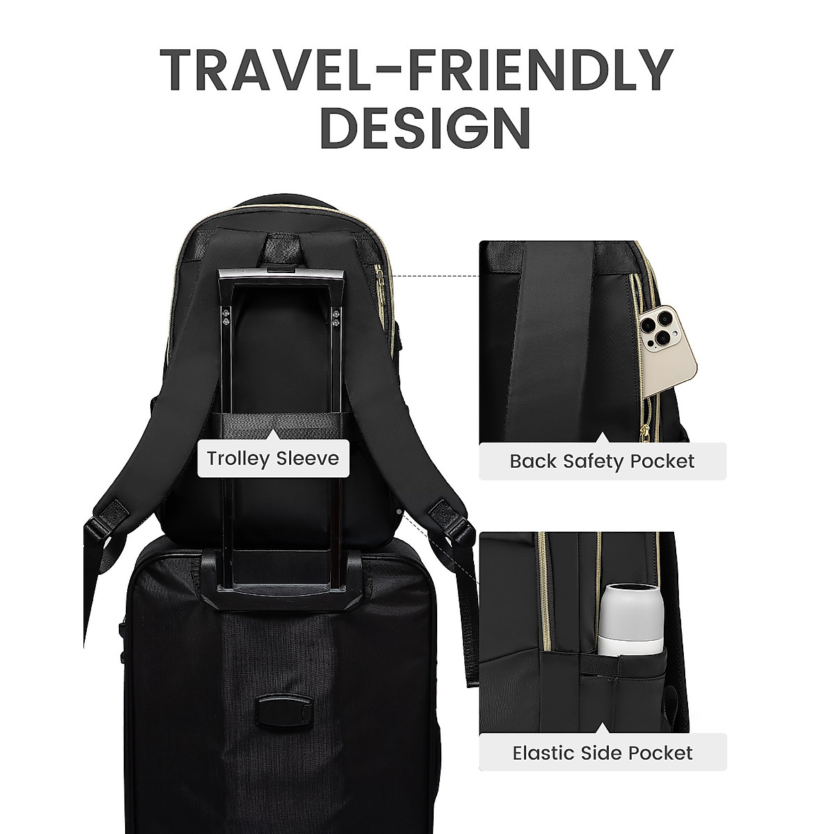 LOVEVOOK Laptop Backpack for Women, Black Business Travel Backpacks with USB Port, Water Resistant Work Teacher Computer Bag, Stylish College School Bookbag, Fits 15.6" Laptop