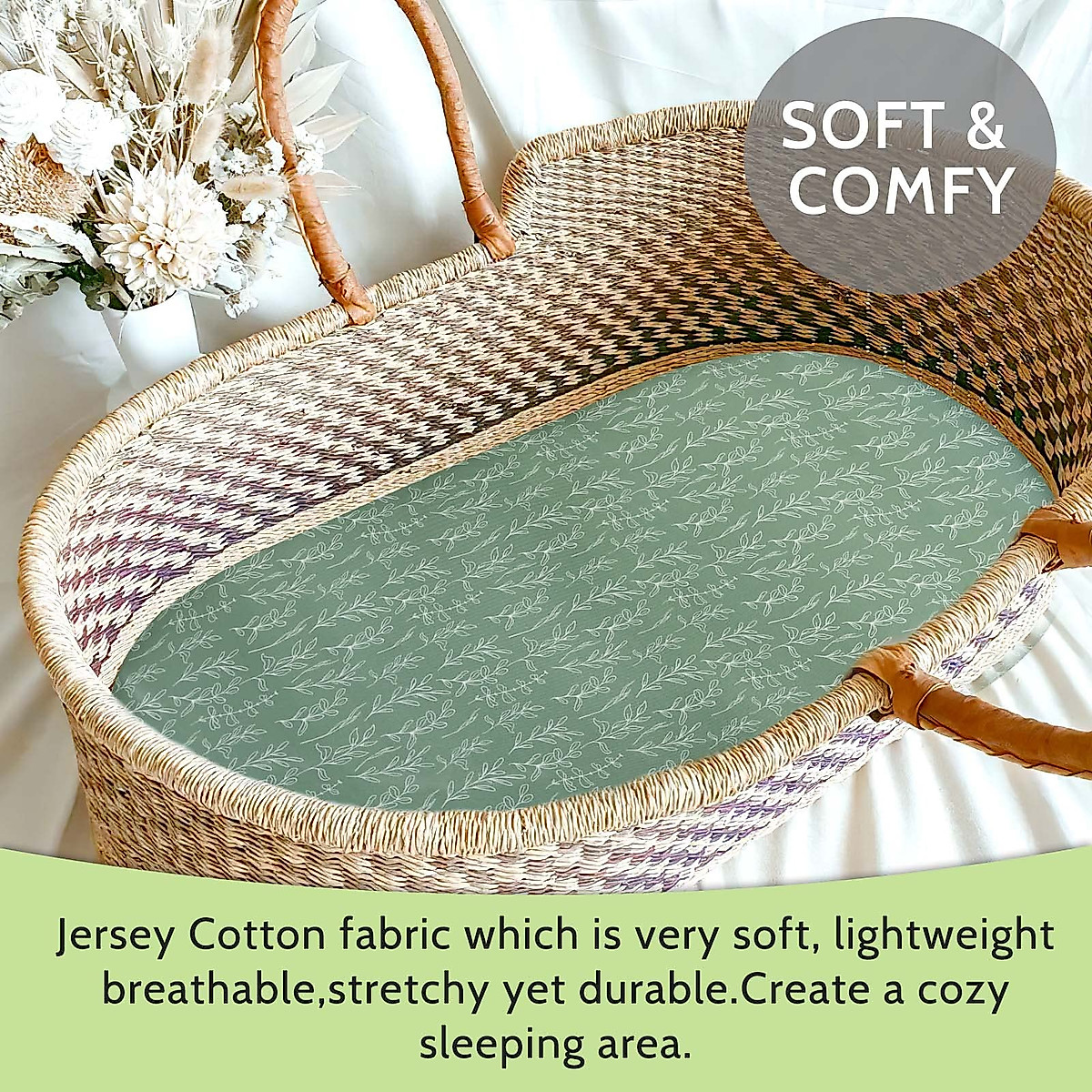 Bassinet Sheet, Jersey Cotton for Baby Boy/Girl, Fitted Sheets Flexible for Most Bassinet Mattress