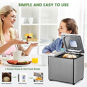 KBS 19-in-1 Compact Bread Machine with Dual-Heaters, 1.5LB Stainless Steel Auto Bread Maker with 2 Loaf sizes & 3 Crust Colors, Nonstick Pan, 15H Delay Timer & Keep Warm Set, Oven Mitt and Recipes