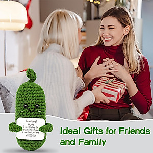 Hoedia Handmade Emotional Pickle Gift, Cucumber Crochet Doll Inspirational Gifts with Cards, Cute Knitted Funny Support Pickle Potato Friend Birthday Christmas Stocking Stuffers (Emotional Pickle)