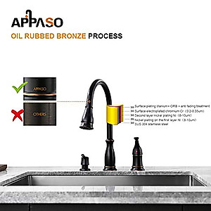 APPASO 3 Hole Kitchen Faucet with Pull Down Sprayer Oil Rubbed Bronze, 2-Hole Pull Out Kitchen Sink Faucet with Side Single Handle and Soap Dispenser, 211ORB