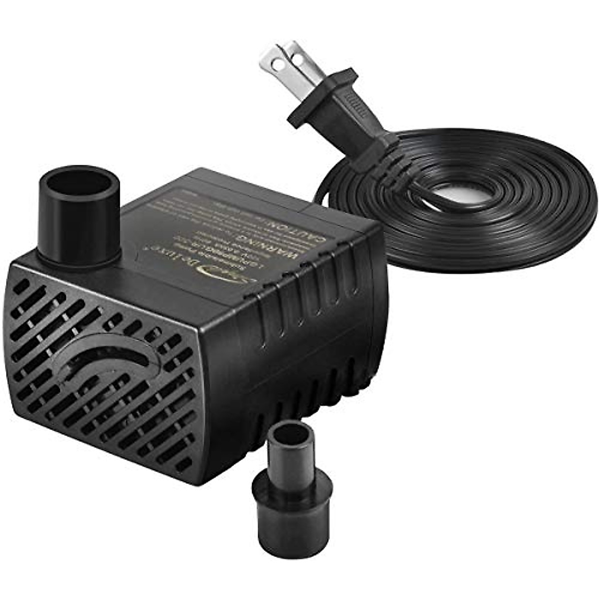 Simple Deluxe 80 GPH Submersible Pump with Adjustable Intake & 6' Waterproof Cord for Hydroponics, Aquaponics, Fountains, Ponds, Statuary, Aquariums & more, Black